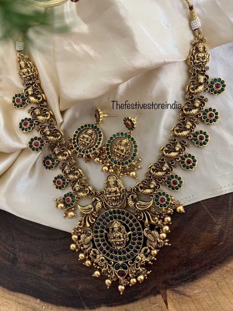 Antique polish bottu Lakshmi mid length set - The Festive Store