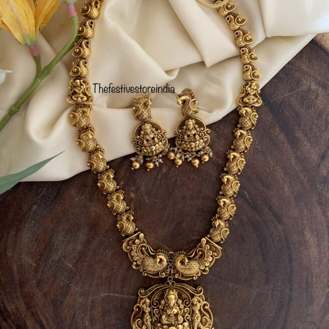 Antique polish Lakshmi Haaram set – The Festive Store