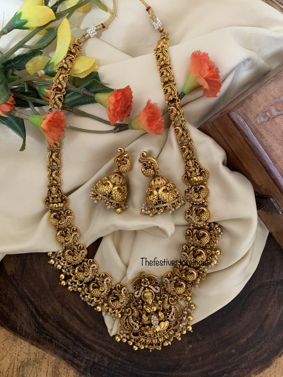 All gold Lakshmi bridal haaram set - The Festive Store