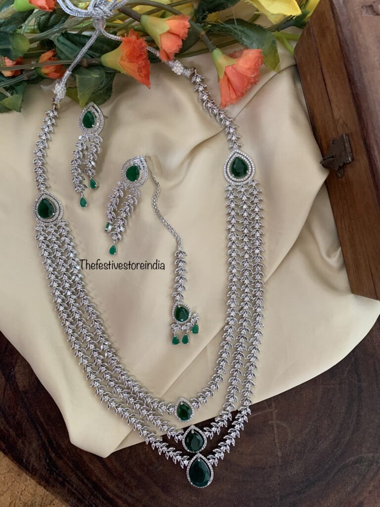 3layer green haaram set - The Festive Store
