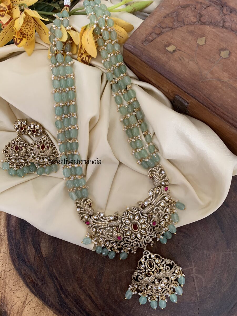 Mint beads Victorian haaram set - The Festive Store