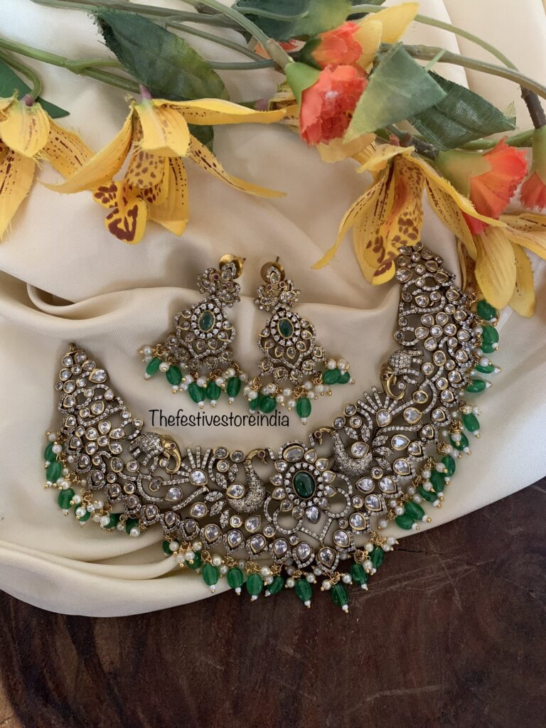 Green drops Victorian Necklace set - The Festive Store