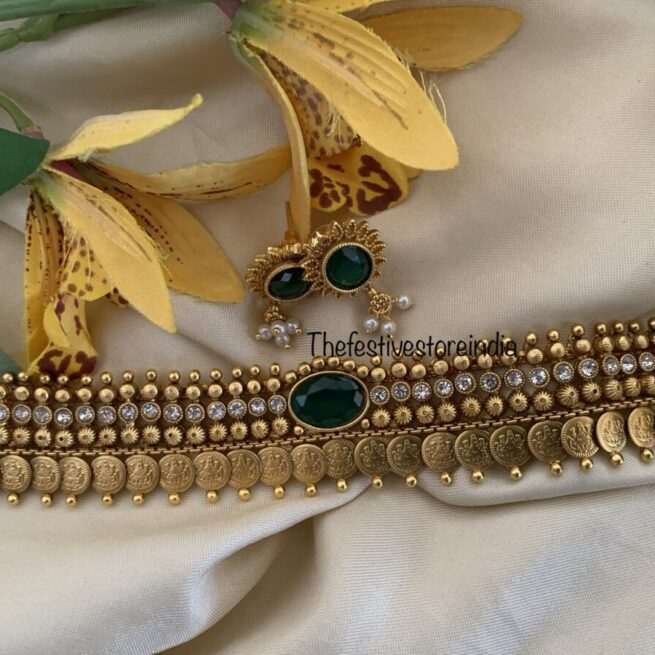 Contemporary kaasu Emerald / Green choker set – The Festive Store