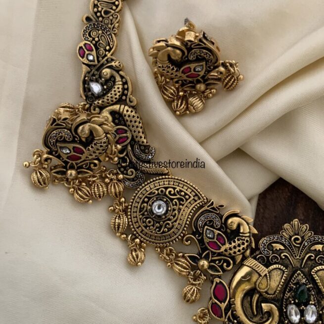 Antique polish Fusion carved ambaari navilu set – The Festive Store