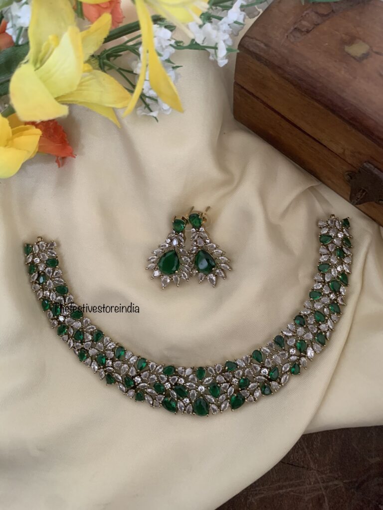 Designer CZ emerald set - The Festive Store