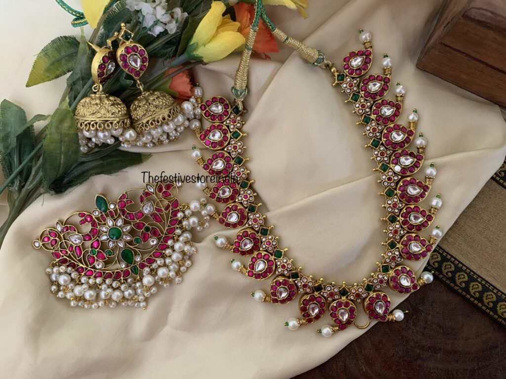 Detachable pendant jadau mango haara set | Bridal temple jewelry - The ...