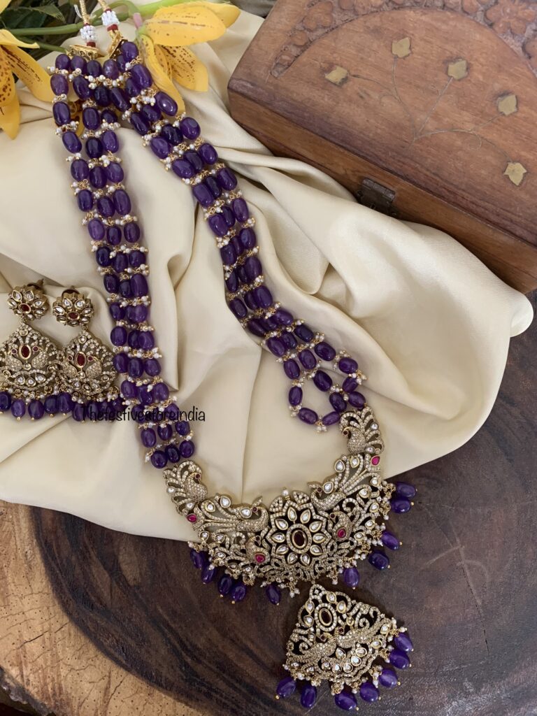 Purple beads Victorian haaram set - The Festive Store