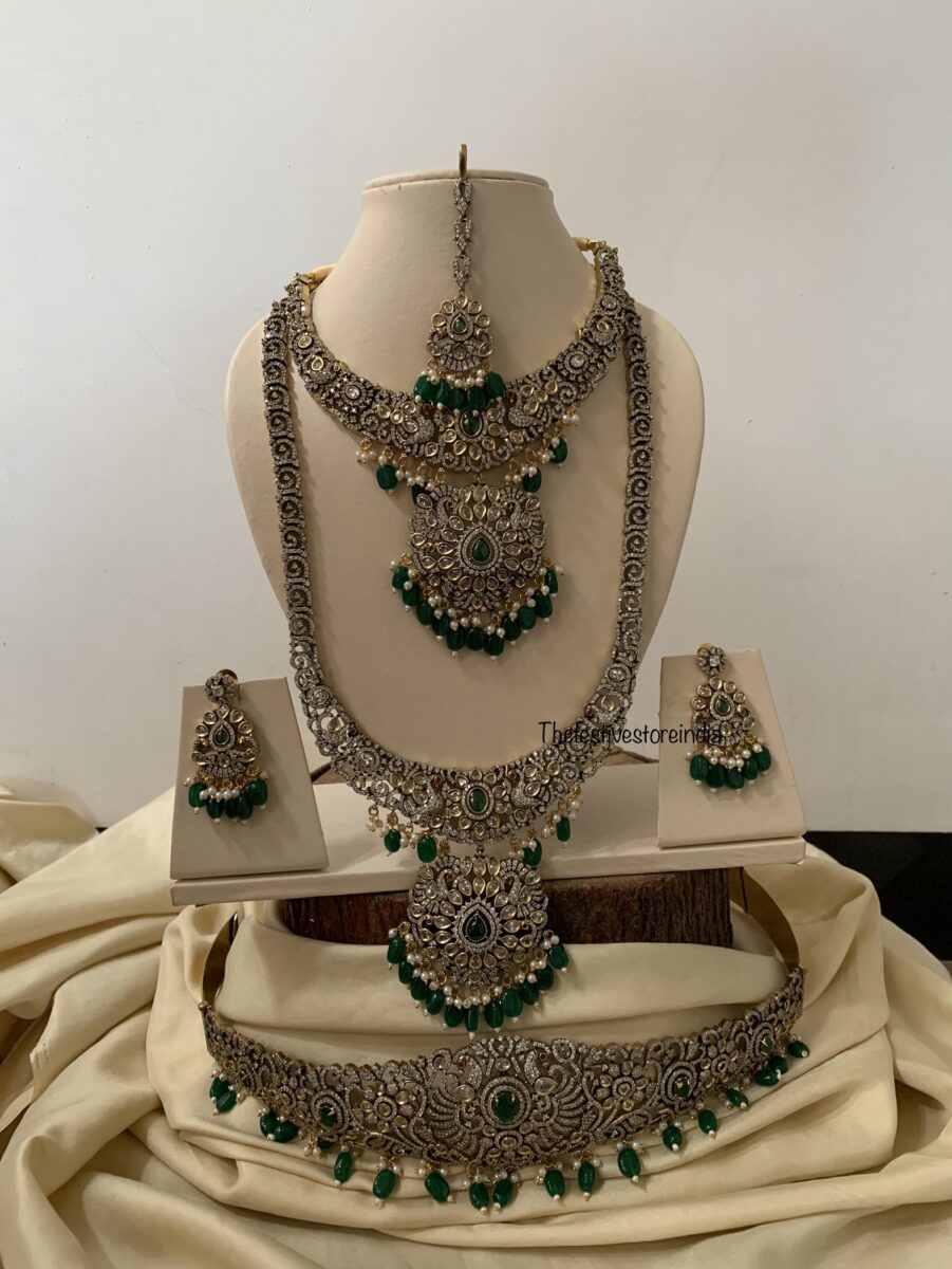 Victorian green drops complete Bridal set - The Festive Store