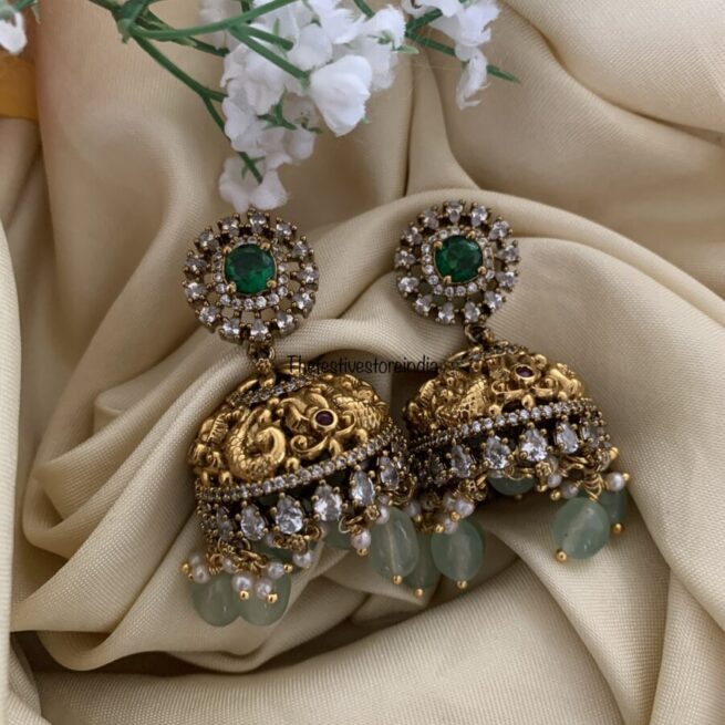 Victorian pastel green drops traditional jhumkas – The Festive Store