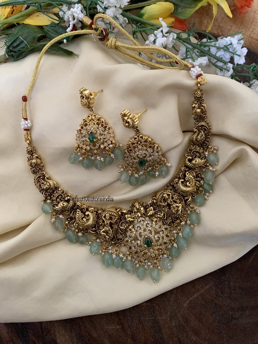 Bridal Radha krishna navilu AD necklace set - The Festive Store