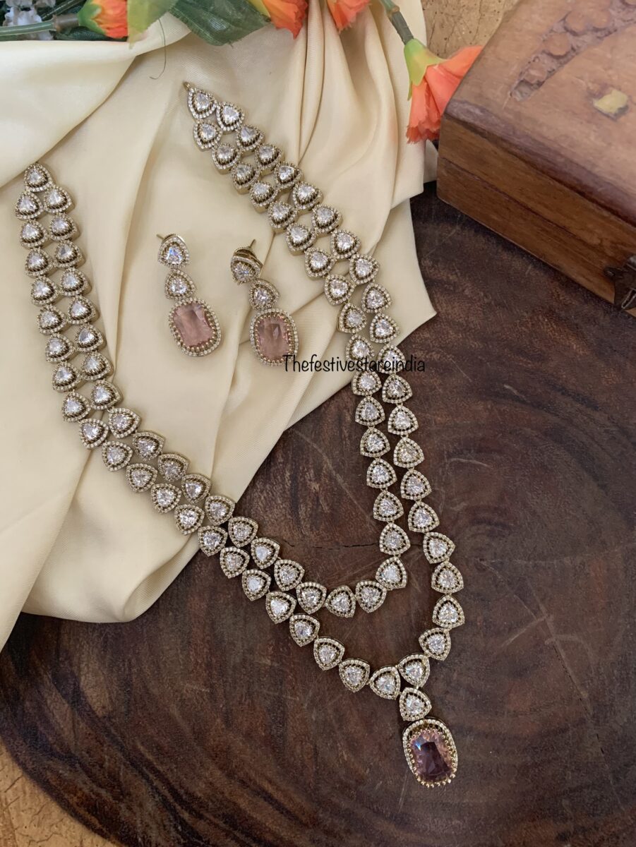 2 layer heavy Victorian Pink stone haaram set - The Festive Store