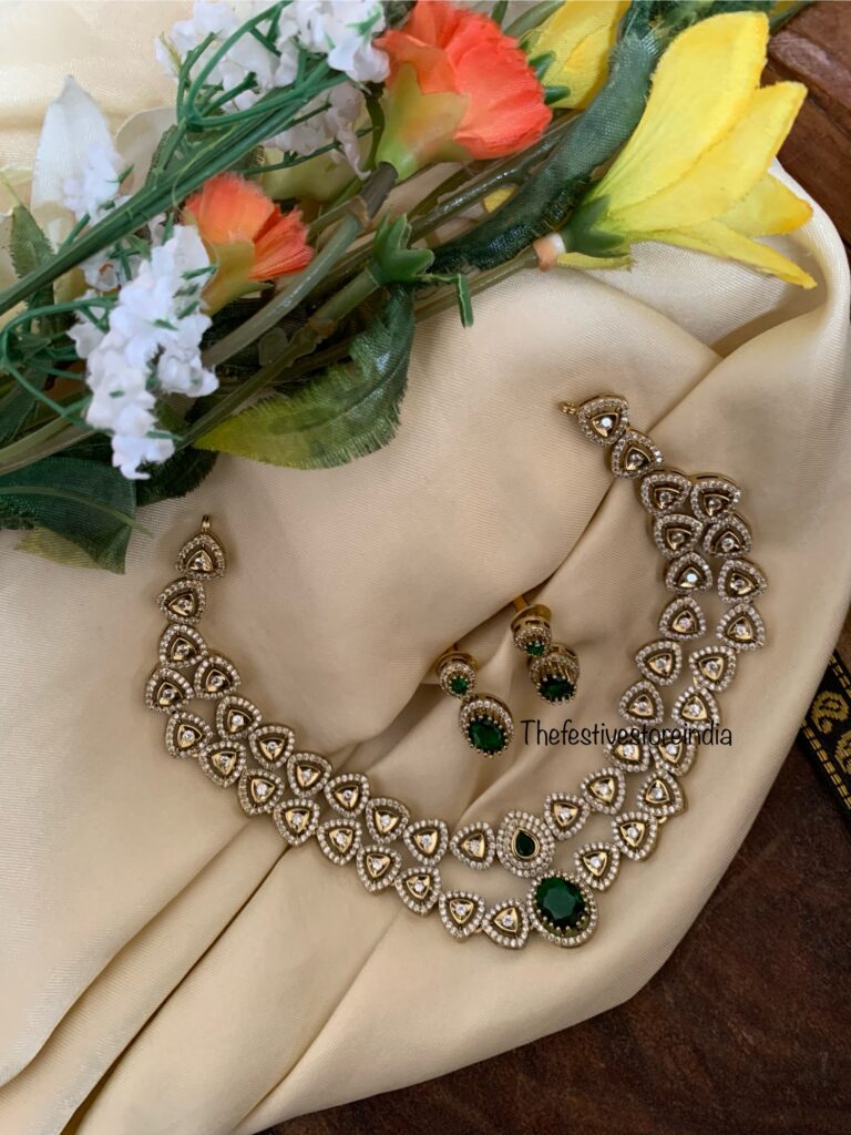 Classic 2 layer Victorian necklace set - Green - The Festive Store