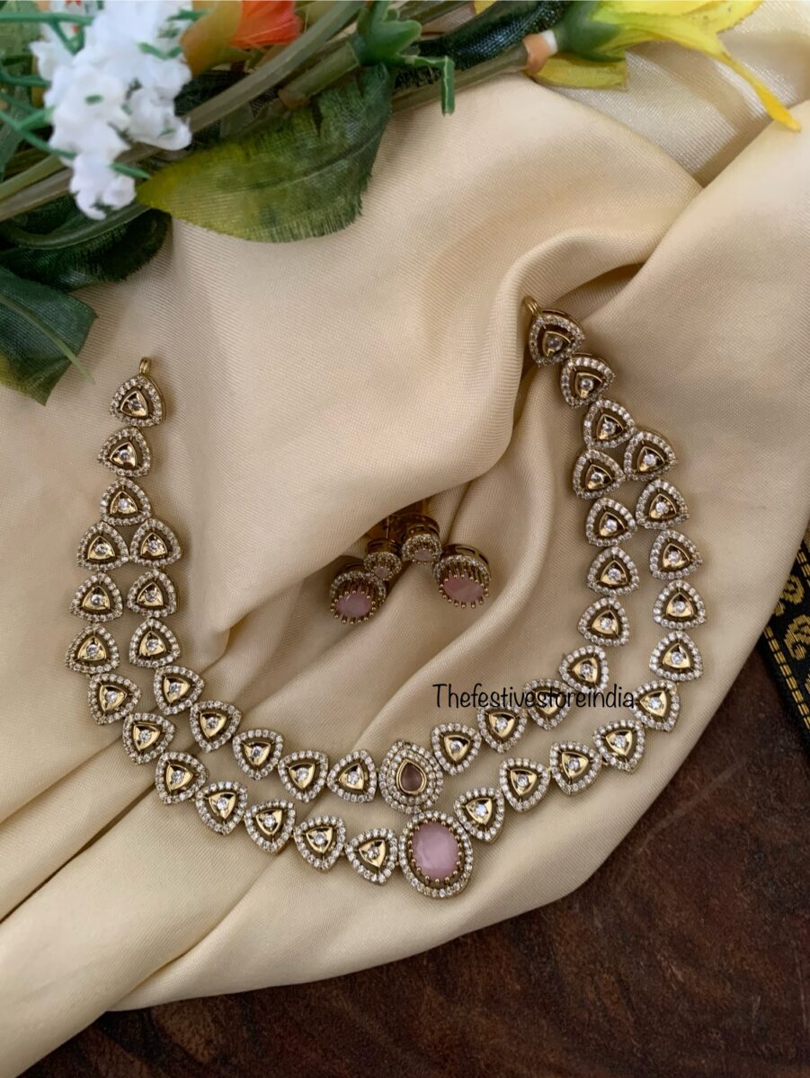 Classic 2 layer Victorian necklace set - Pink - The Festive Store