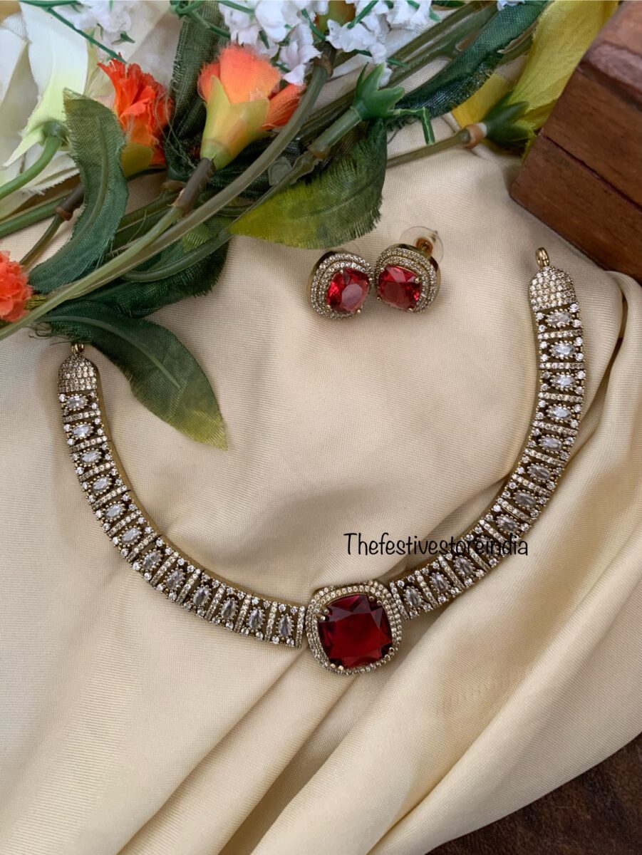 Ruby stone Victorian necklace set - The Festive Store