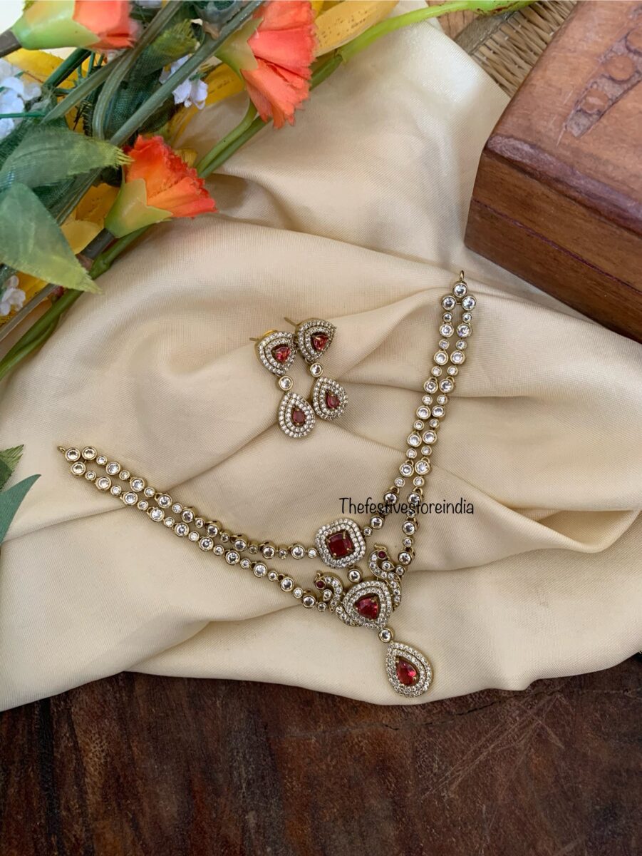 Budgeted 2 layer ruby stone Victorian necklace set - The Festive Store