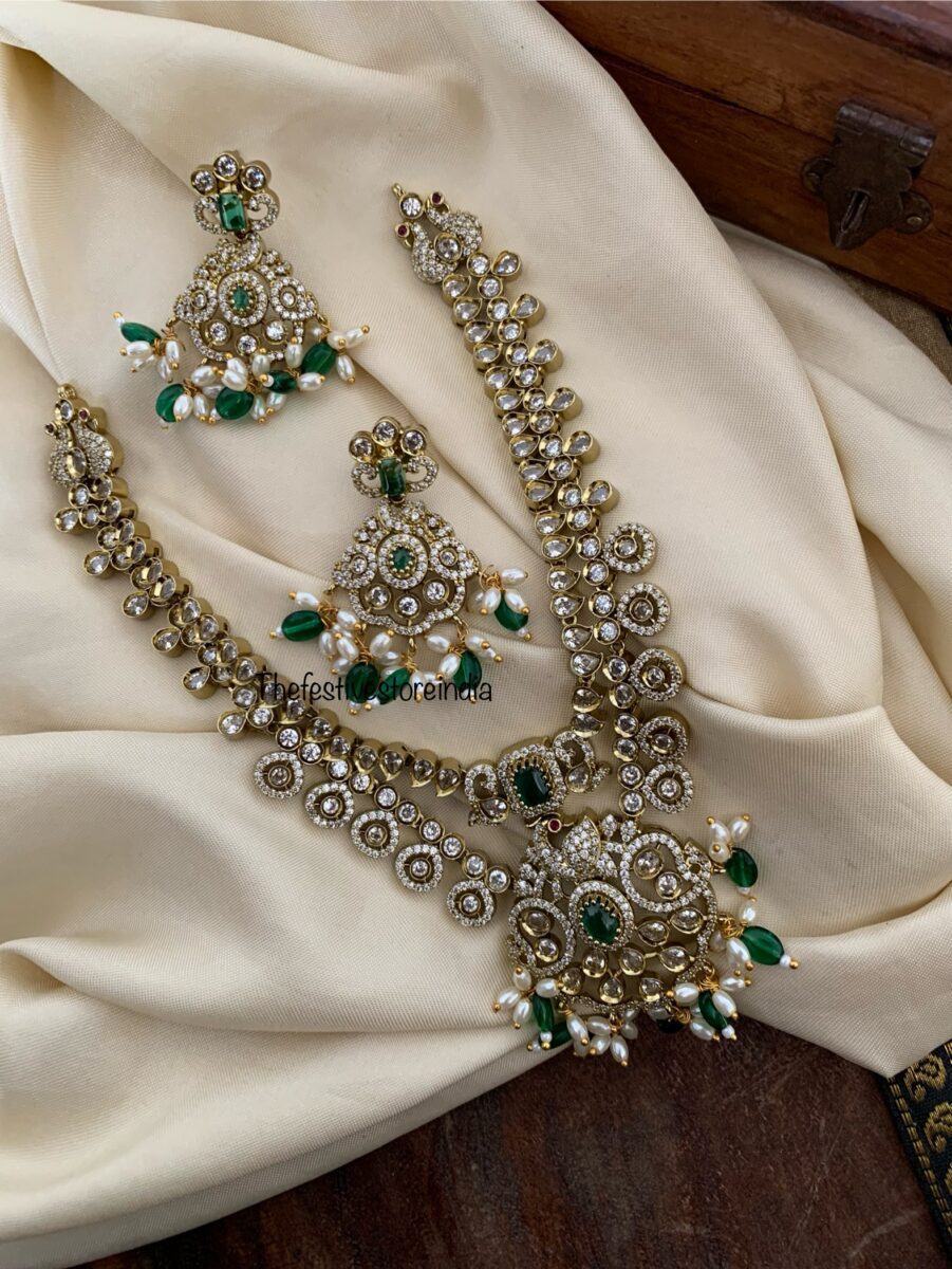 2 layer Budgeted green drops Victorian necklace set - The Festive Store