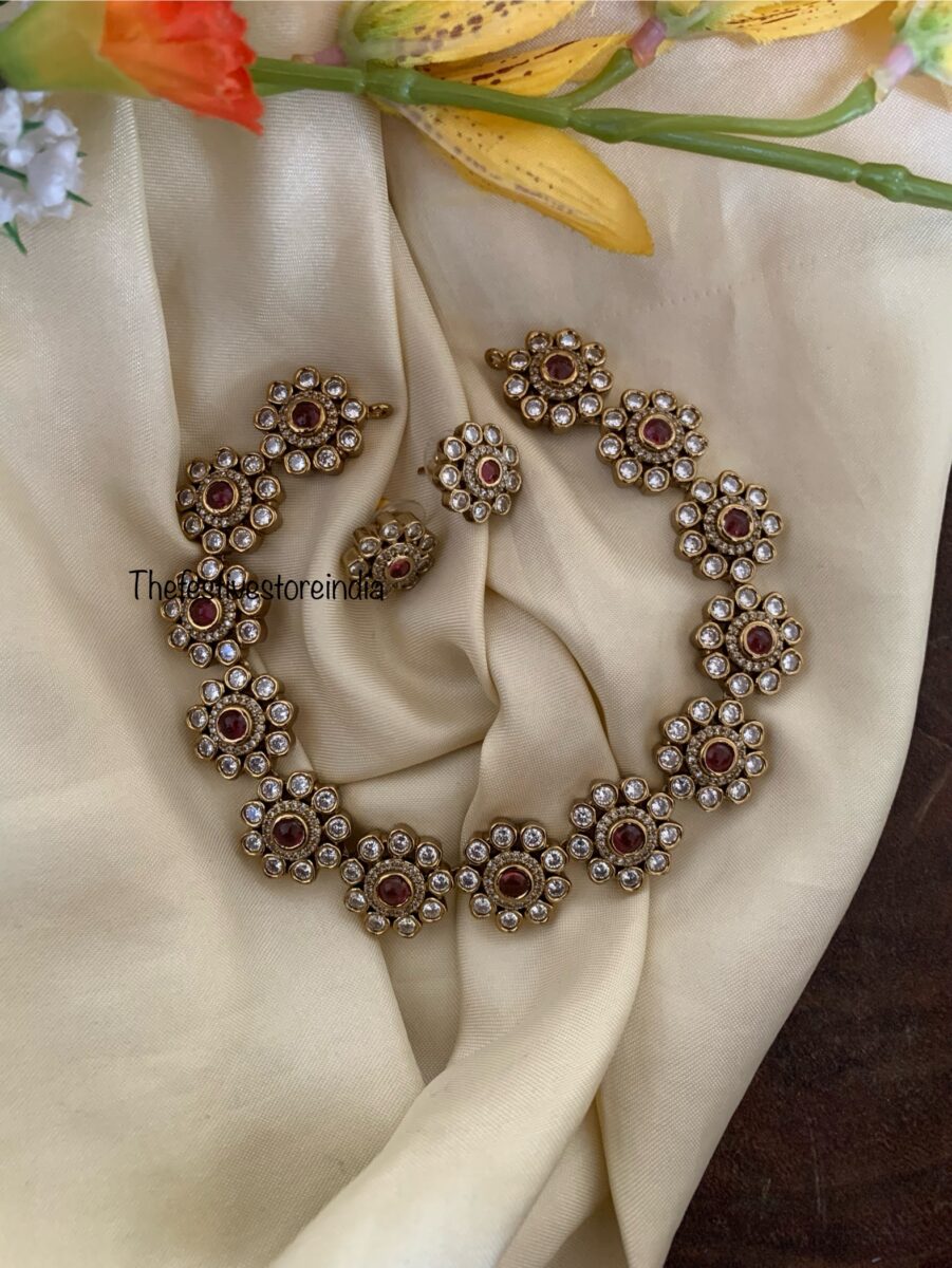 Floral ruby Victorian necklace set - The Festive Store