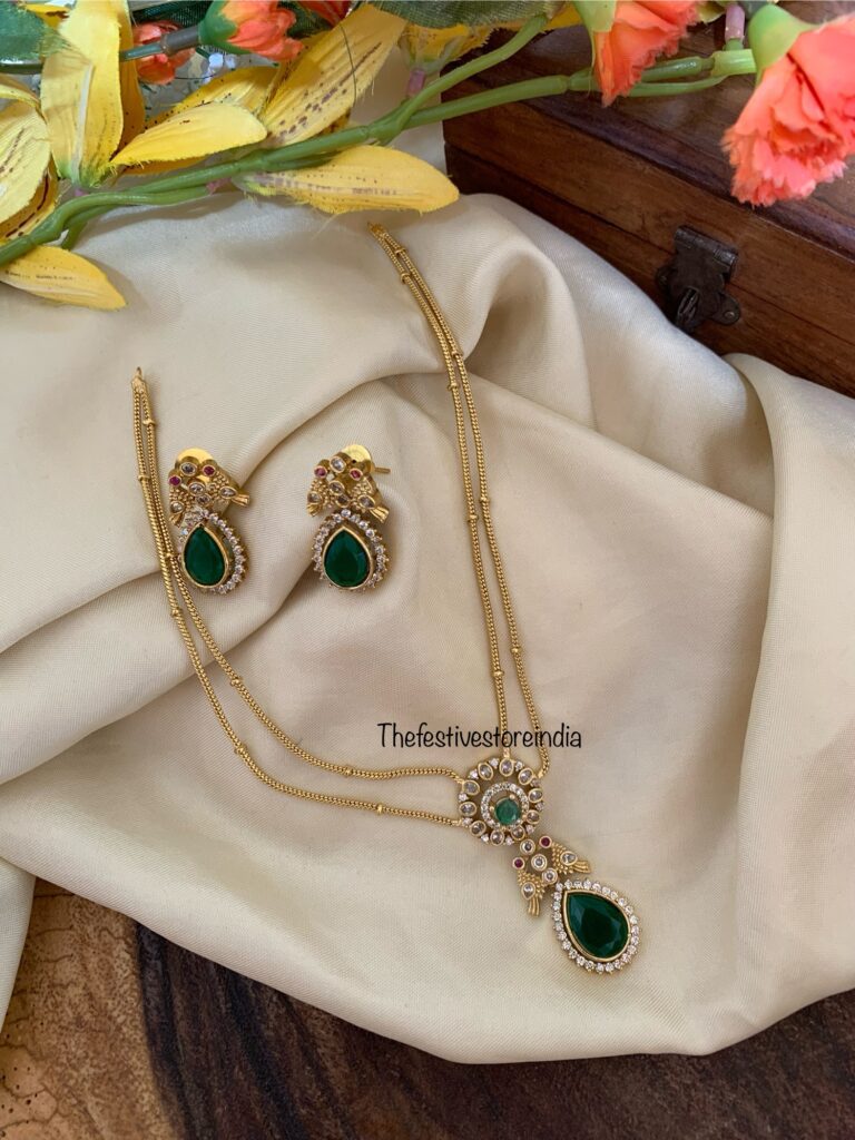 2 layer Emerald drop necklace set - The Festive Store