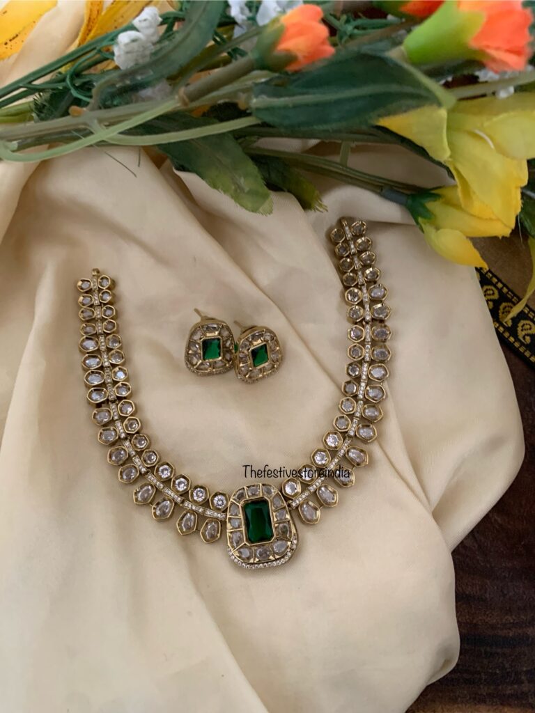 Victorian with just emerald stone necklace set - The Festive Store