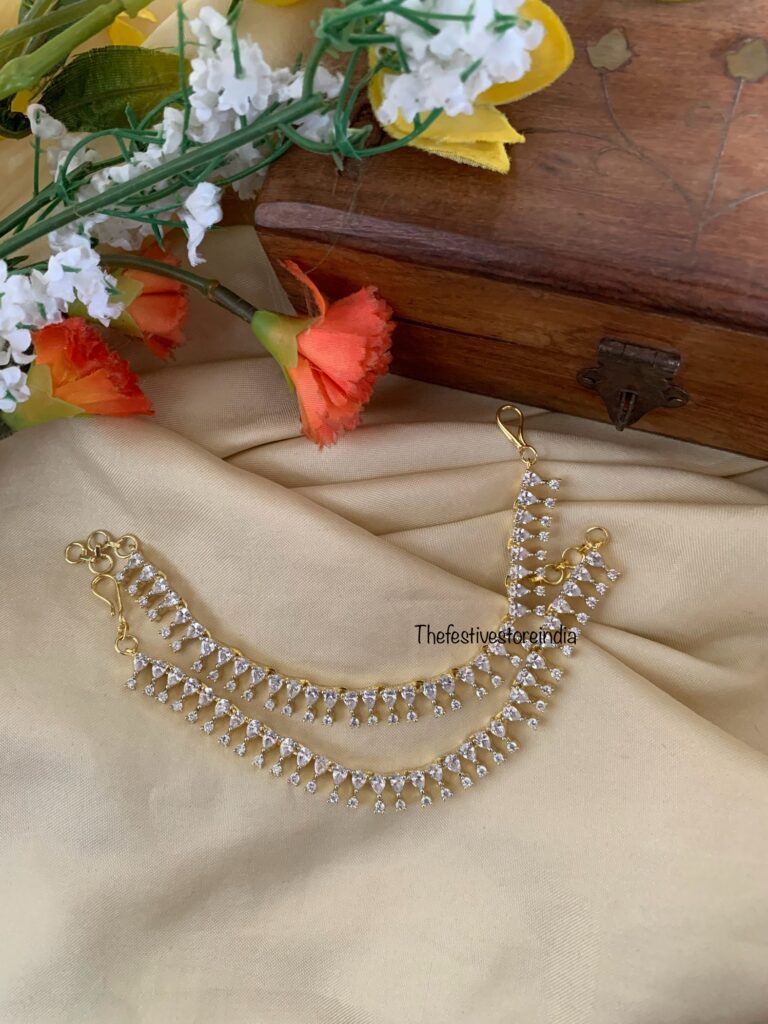 Gold polish diamond look ear chain - The Festive Store