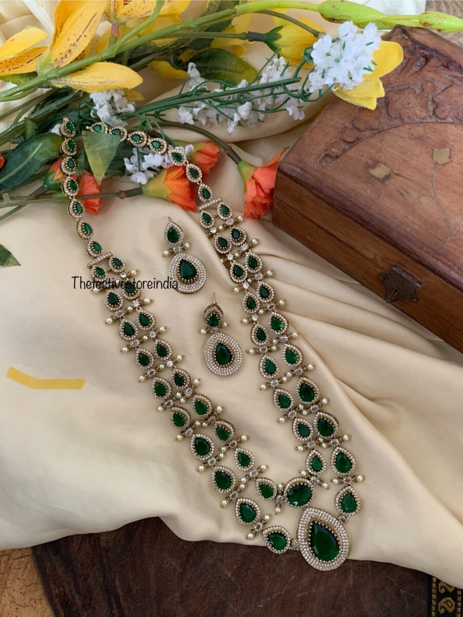 2 layer Victorian emerald haaram set - The Festive Store