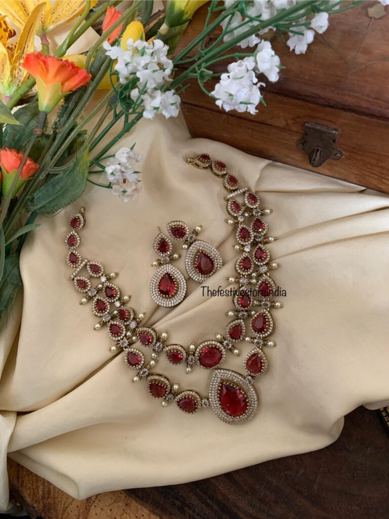 2 layer Victorian ruby necklace set - The Festive Store