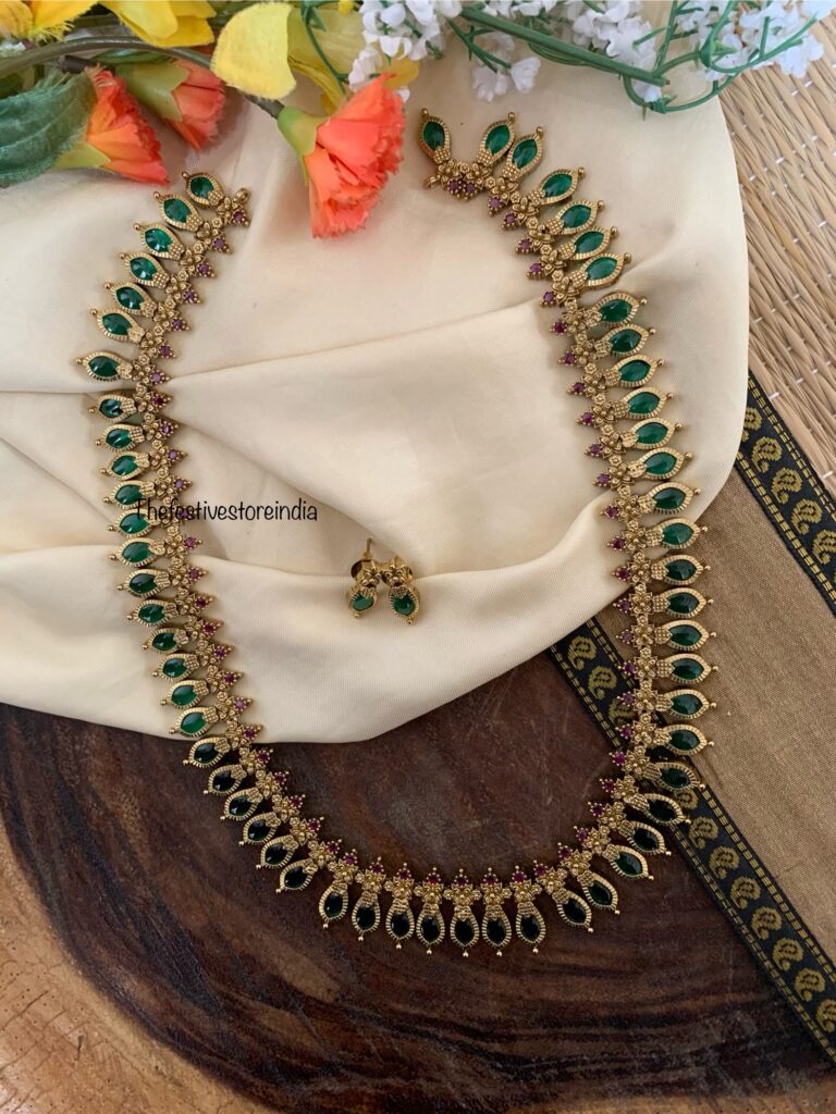Classic stone Palakka haaram set - The Festive Store