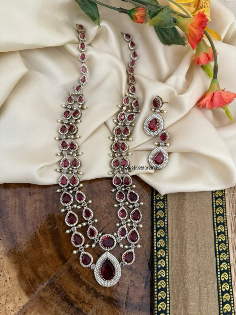 2 layer Victorian ruby haaram set - The Festive Store