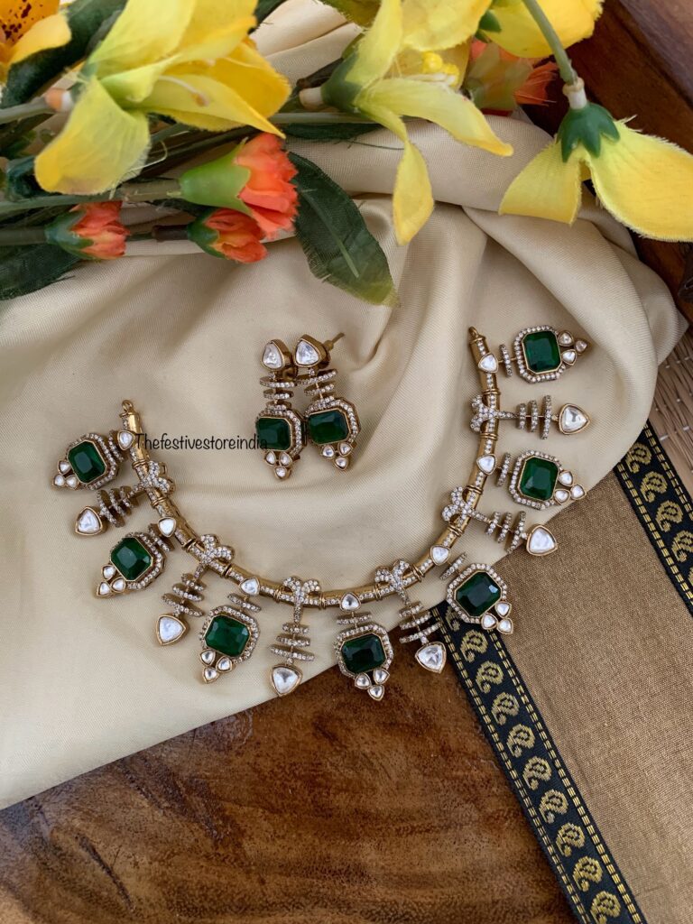 Fusion Victorian necklace set - Green - The Festive Store