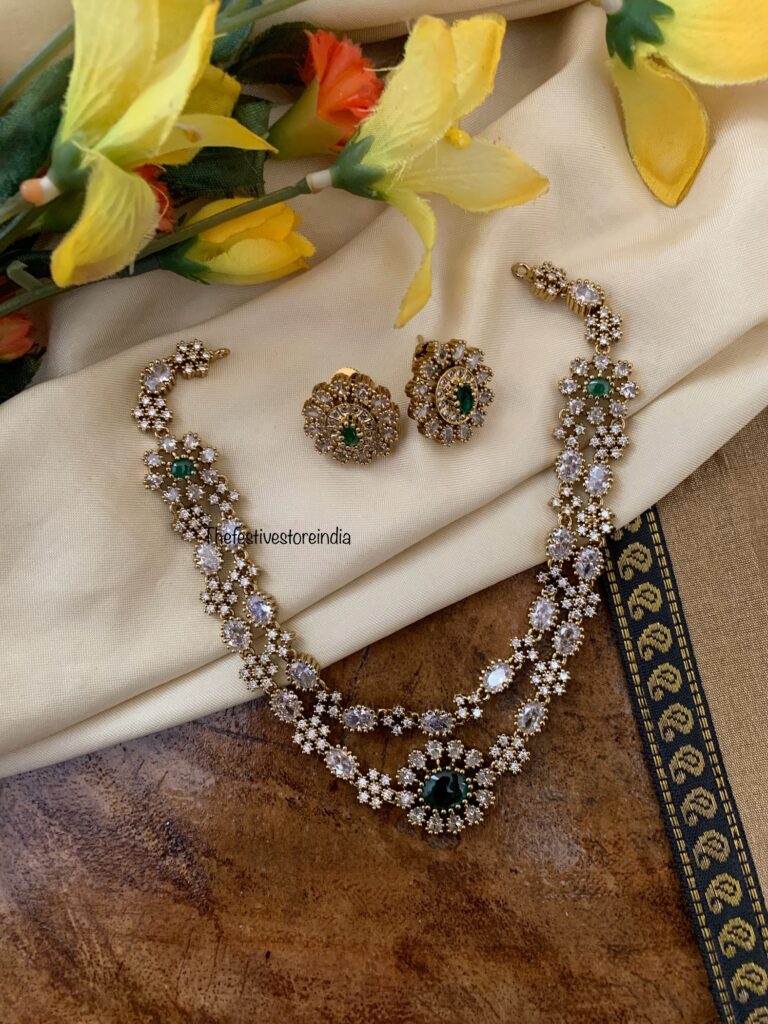 Budgeted 2 layer Victorian necklace set - Green stone - The Festive Store