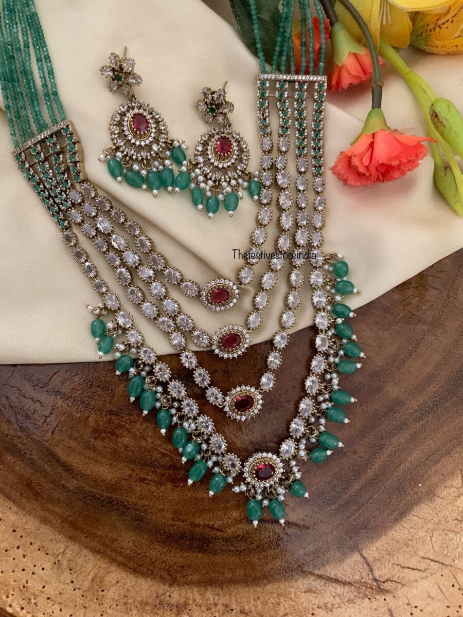 4 layer dull gold Victorian haaram set | Haaram | Bridal | long chain ...