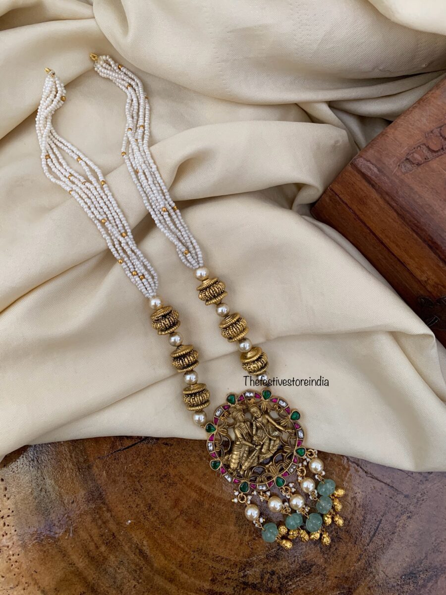 Jadau Radha Krishna mid length pearl maala - The Festive Store