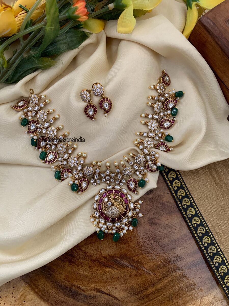 Navilu moissanite Victorian mango necklace set | Bridal | Necklace ...