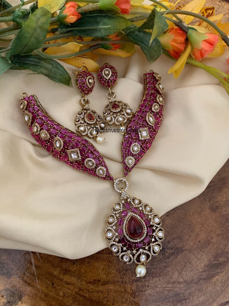 Grand All RUBY stone statement necklace set | Bridal | Necklace ...