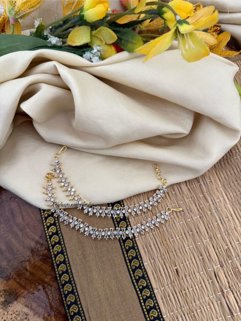 Gold polish Diamonds ear chain | Maati - The Festive Store