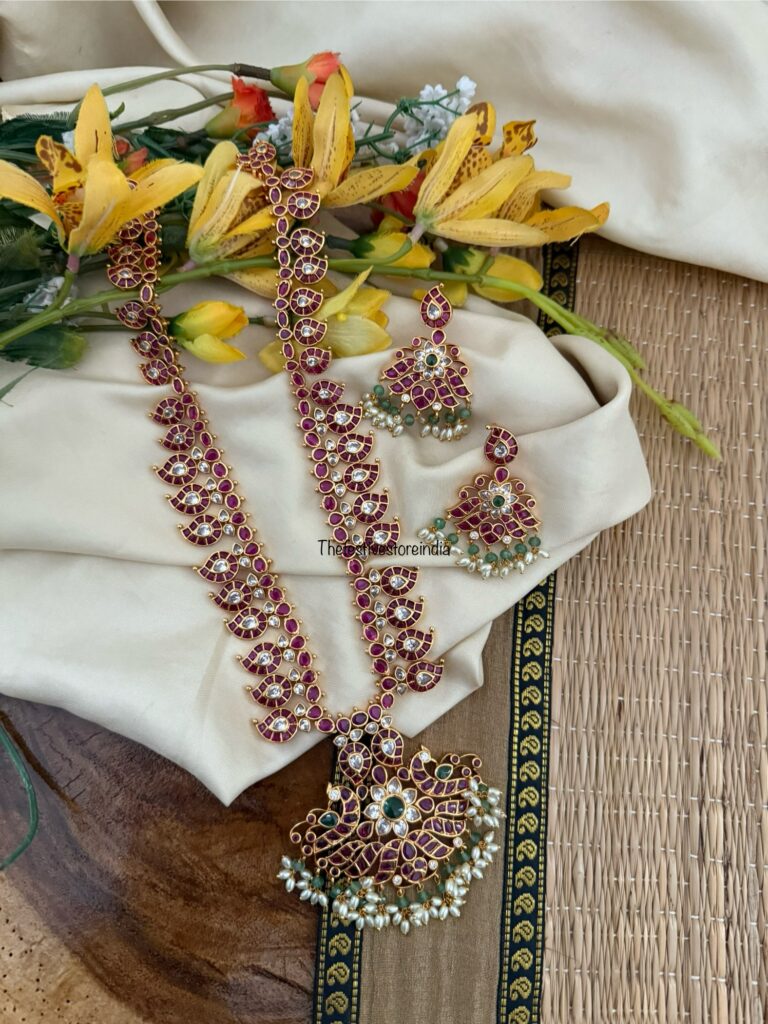 Premium Kemp stone mango Haaram set | Haaram | long chain | Bridal ...