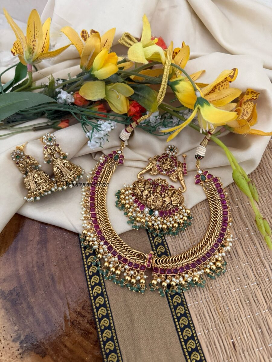 Antique polish Bridal Detachable pendant Jalebi chain necklace set ...