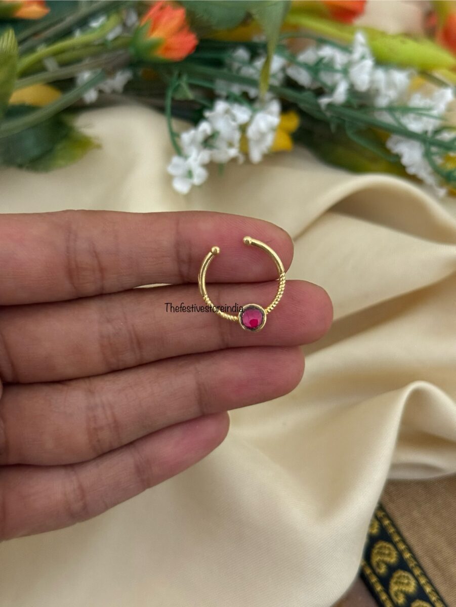 Jadau Septum ring 16 - Single Red stone - The Festive Store