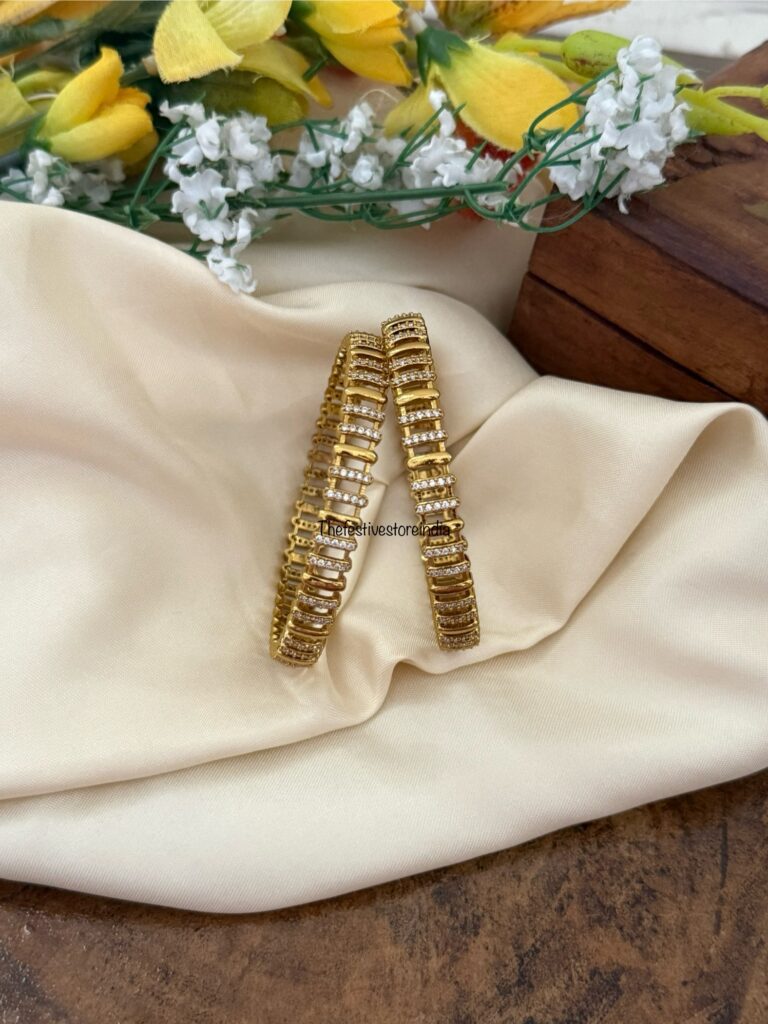 Gold look alike AD bangles - Set of 2 - The Festive Store
