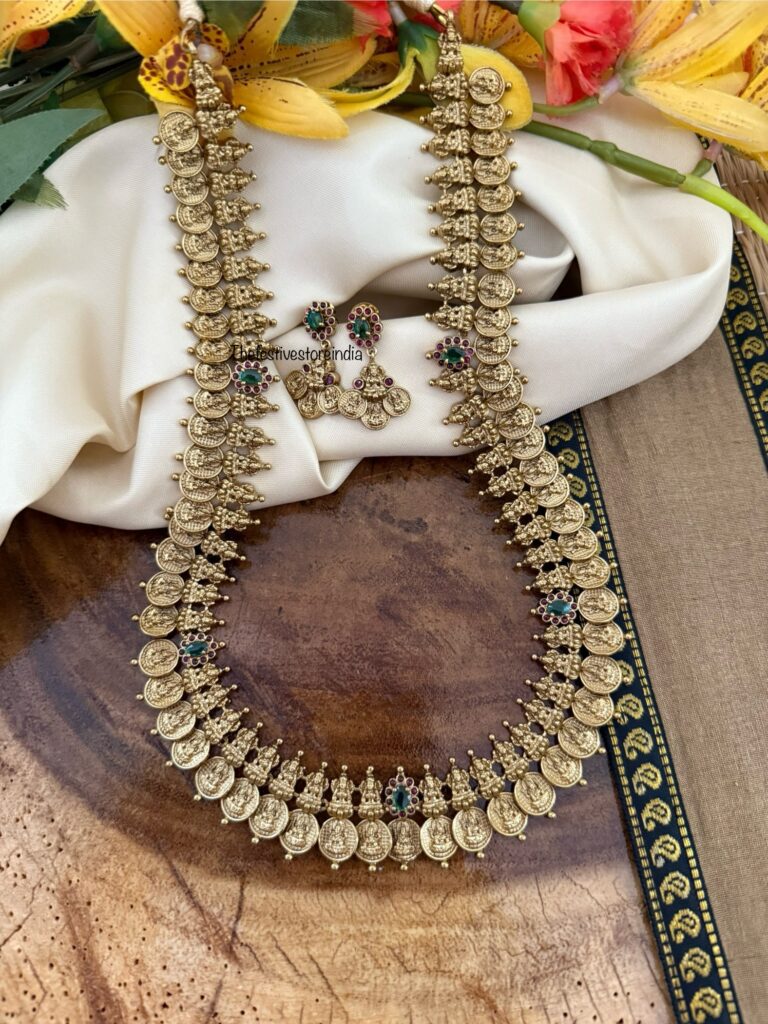 Lakshmi Kaasu haaram set | Long chain | Bridal - The Festive Store
