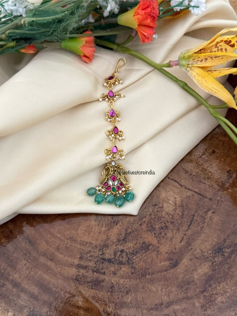 Navilu simple bridal jadau maangtikka - The Festive Store