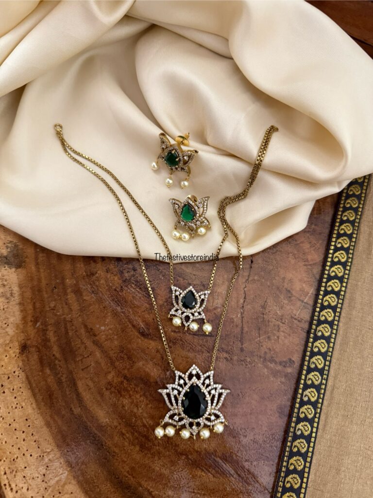 2 layer lotus necklace set - Green - The Festive Store